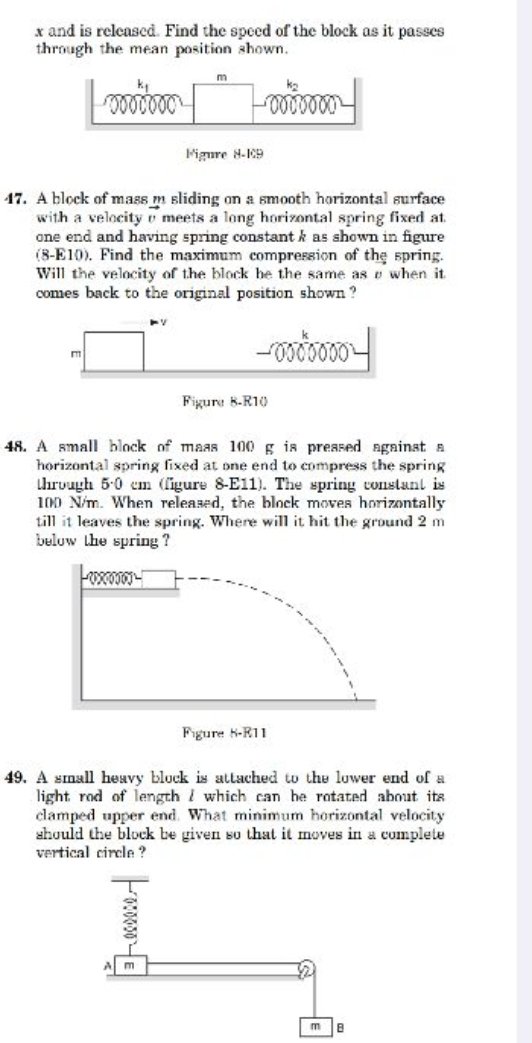 x and is released. Find the speed of the block as it passes through the m..
