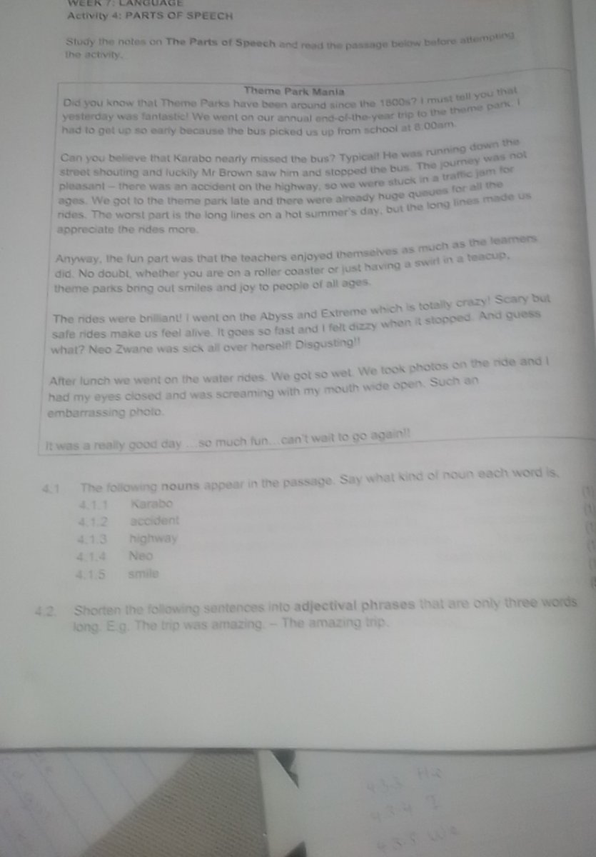 Activity 4: PARTS OF SPEECH Study the notes on The Parts of Speech and r..