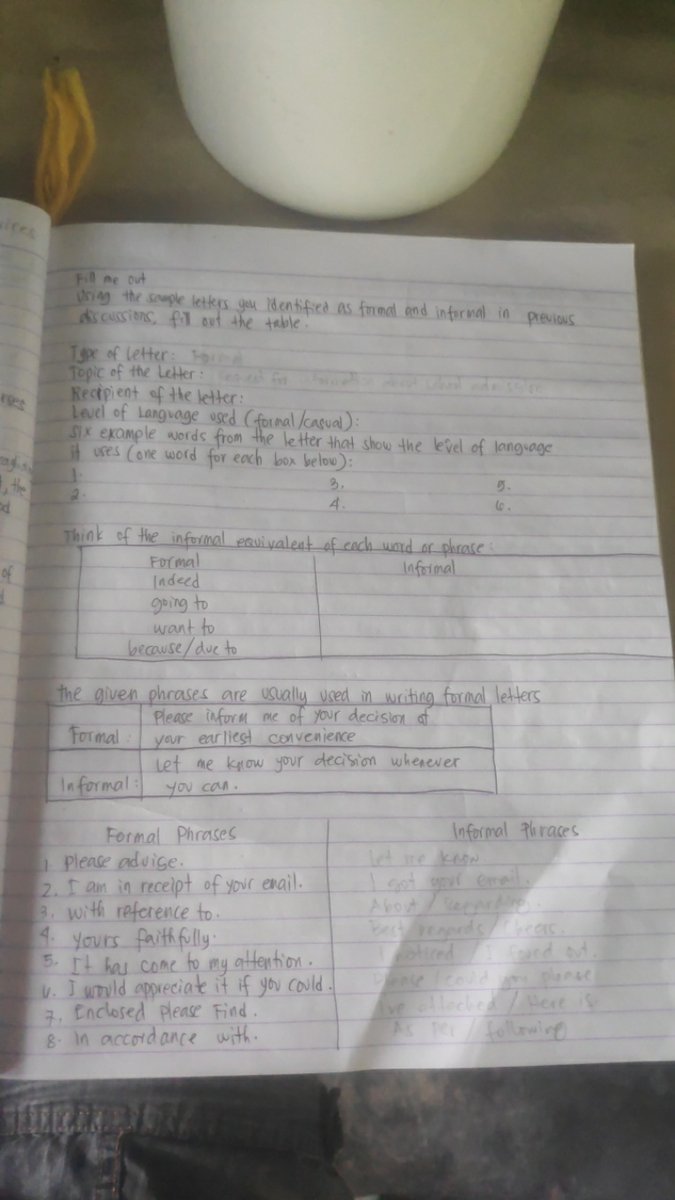 Fill me out. Using the sample letters you identified as formal and infor..