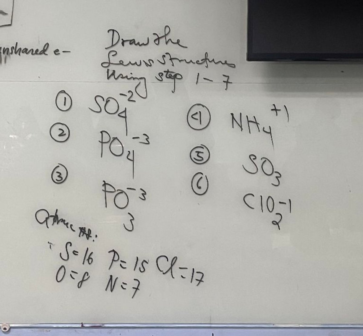 Draw the Lewis structures for the following compounds using steps 1-7: S..