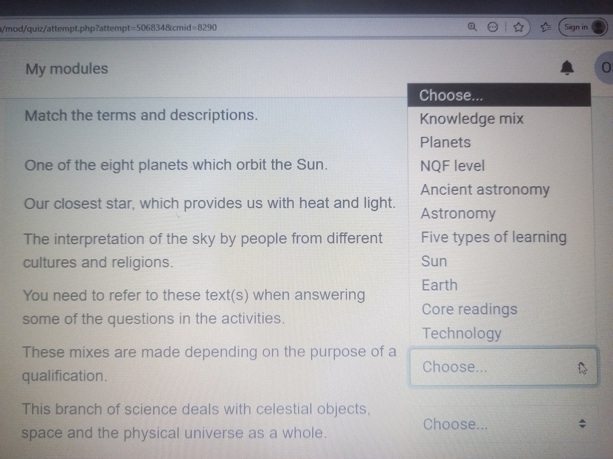 Match the terms and descriptions. Descriptions: One of the eight planets..