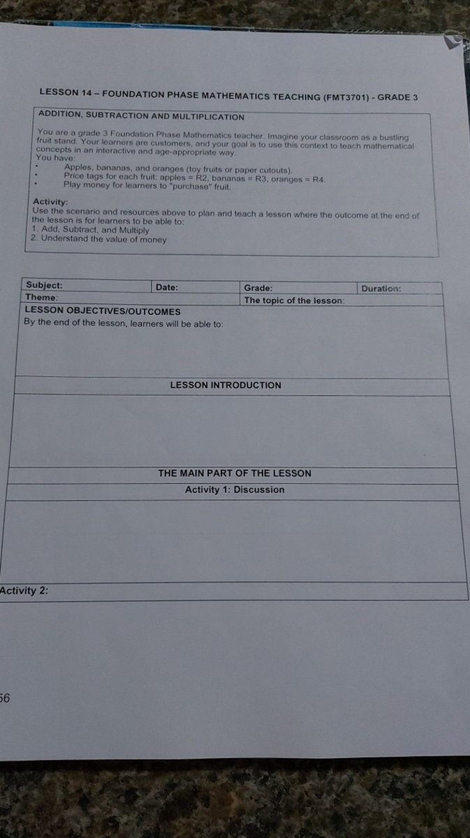 LESSON 14- FOUNDATION PHASE MATHEMATICS TEACHING (FMT3701) - GRADE 3 ADD..