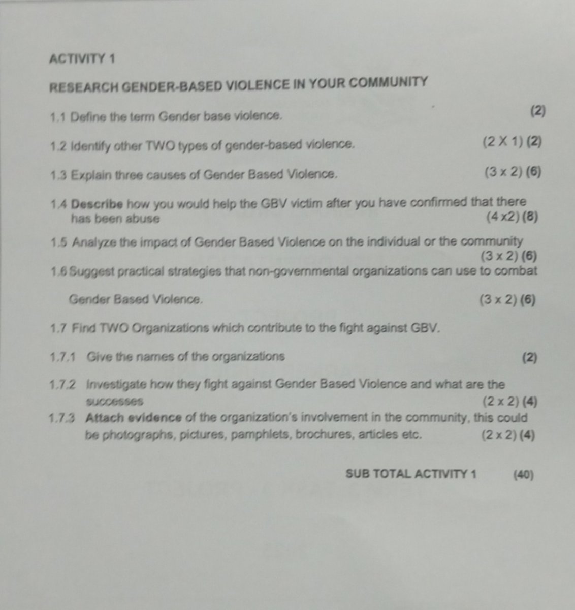 ACTIVITY 1: RESEARCH GENDER-BASED VIOLENCE IN YOUR COMMUNITY 1 Define th..