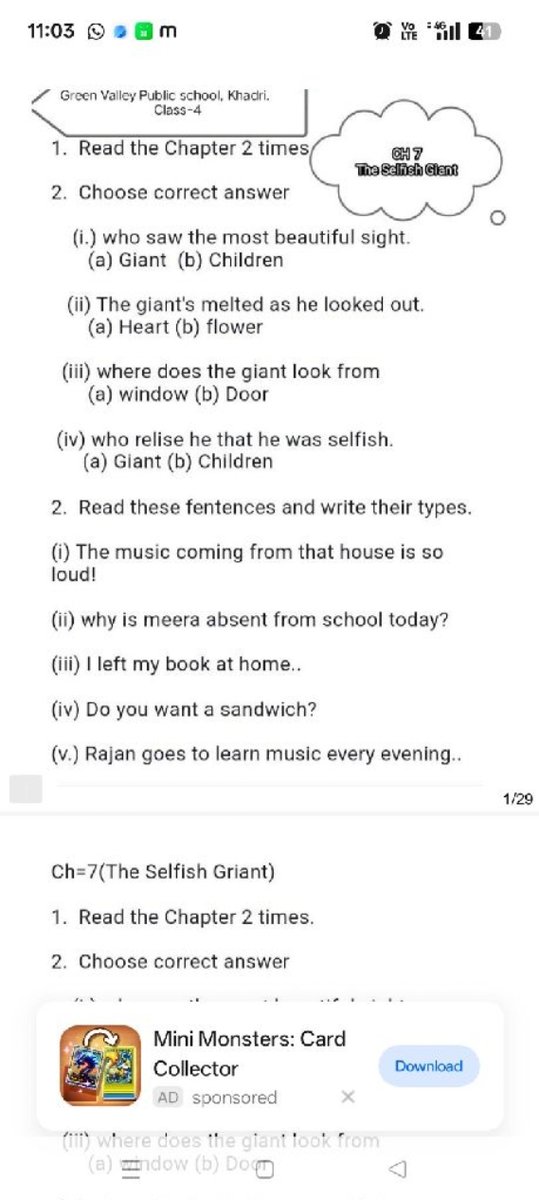 Green Valley Public school, Khadri. Class-4 CH 7 The Selfish Giant Read..