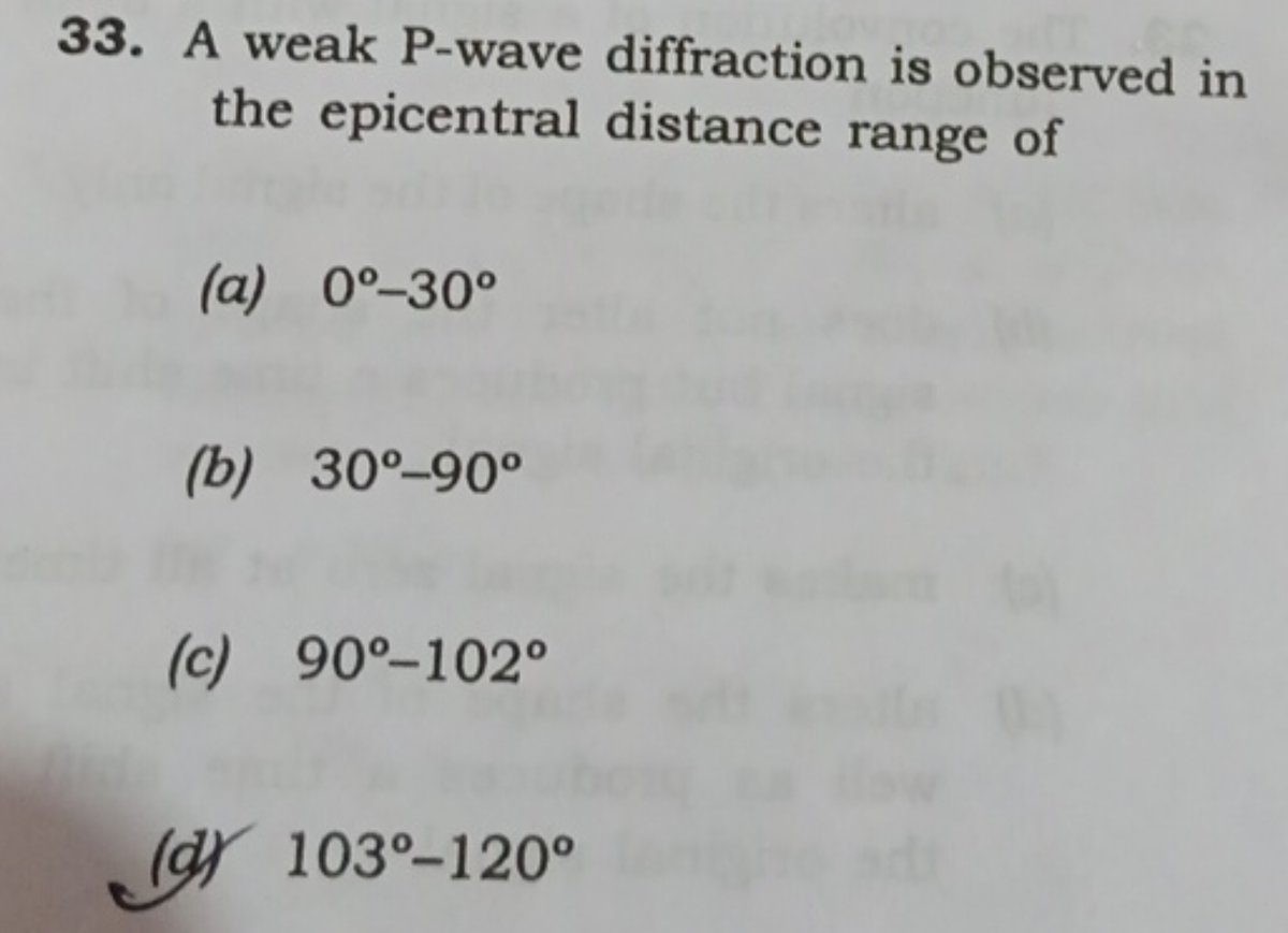 A weak P-wave diffraction is observed in the epicentral distance range of..