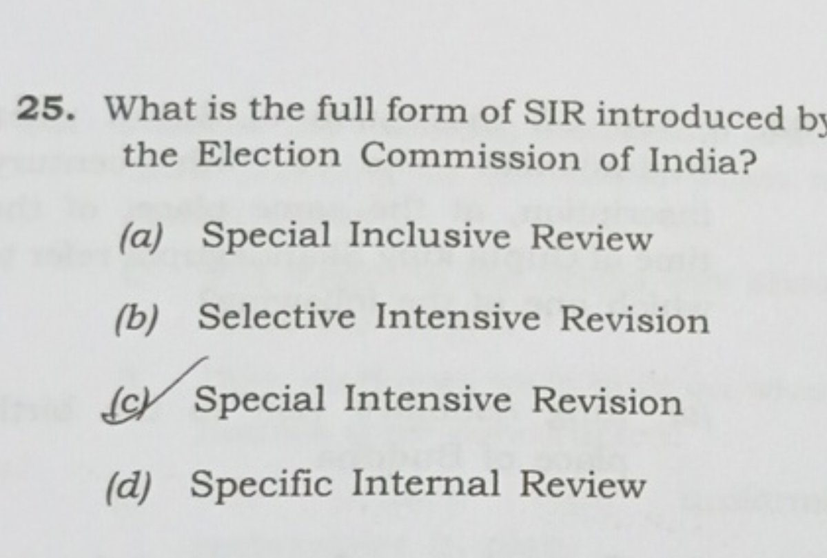 What is the full form of SIR introduced by the Election Commission of Ind..