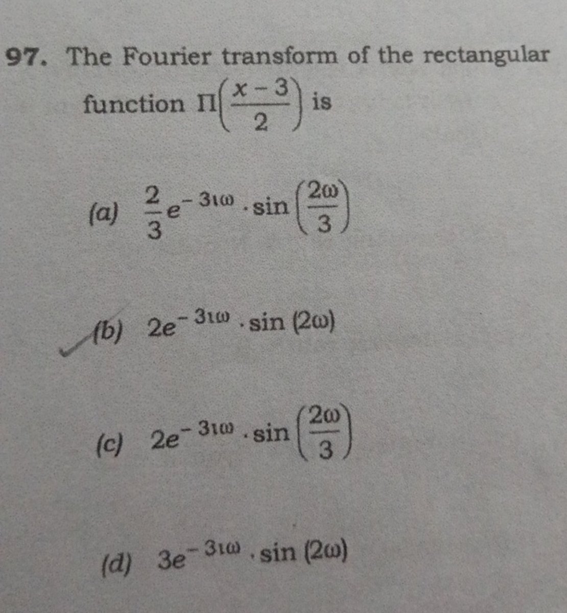 The Fourier transform of the rectangular function \Pi\left(\frac{x-3}{2}\..