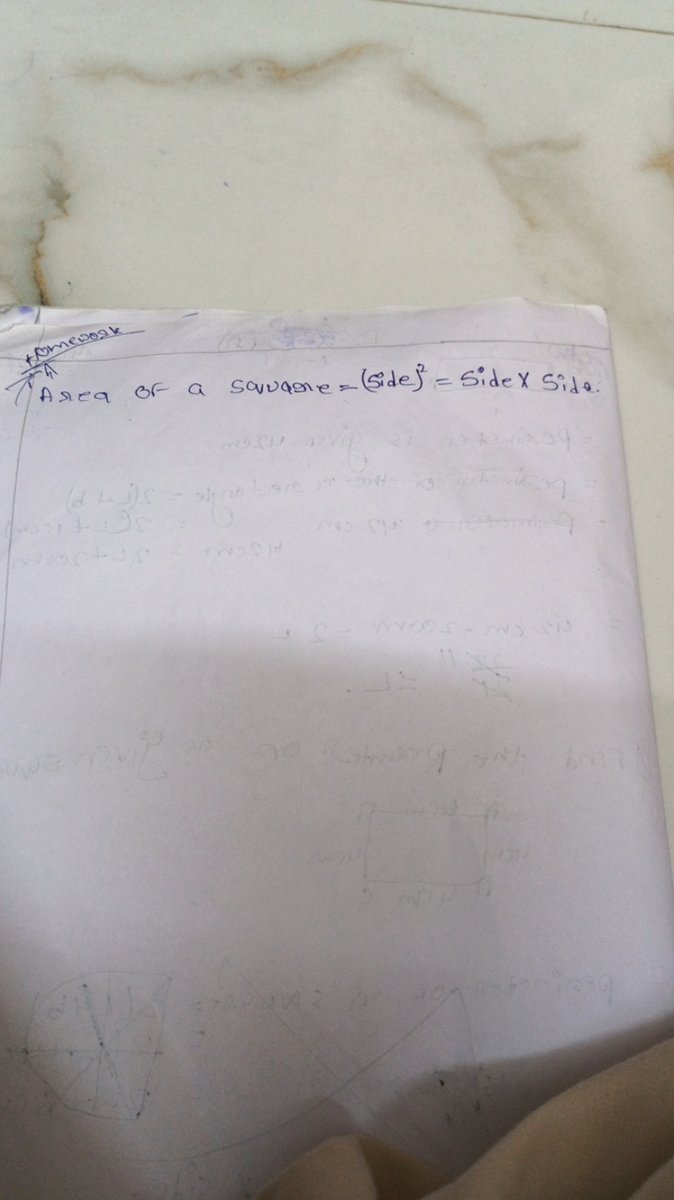 Area of a square = (Side)² = Side x Side. | Filo