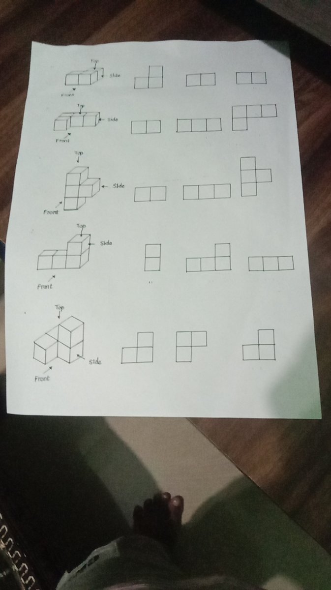 The image displays several 3D block structures with labels for "Front",