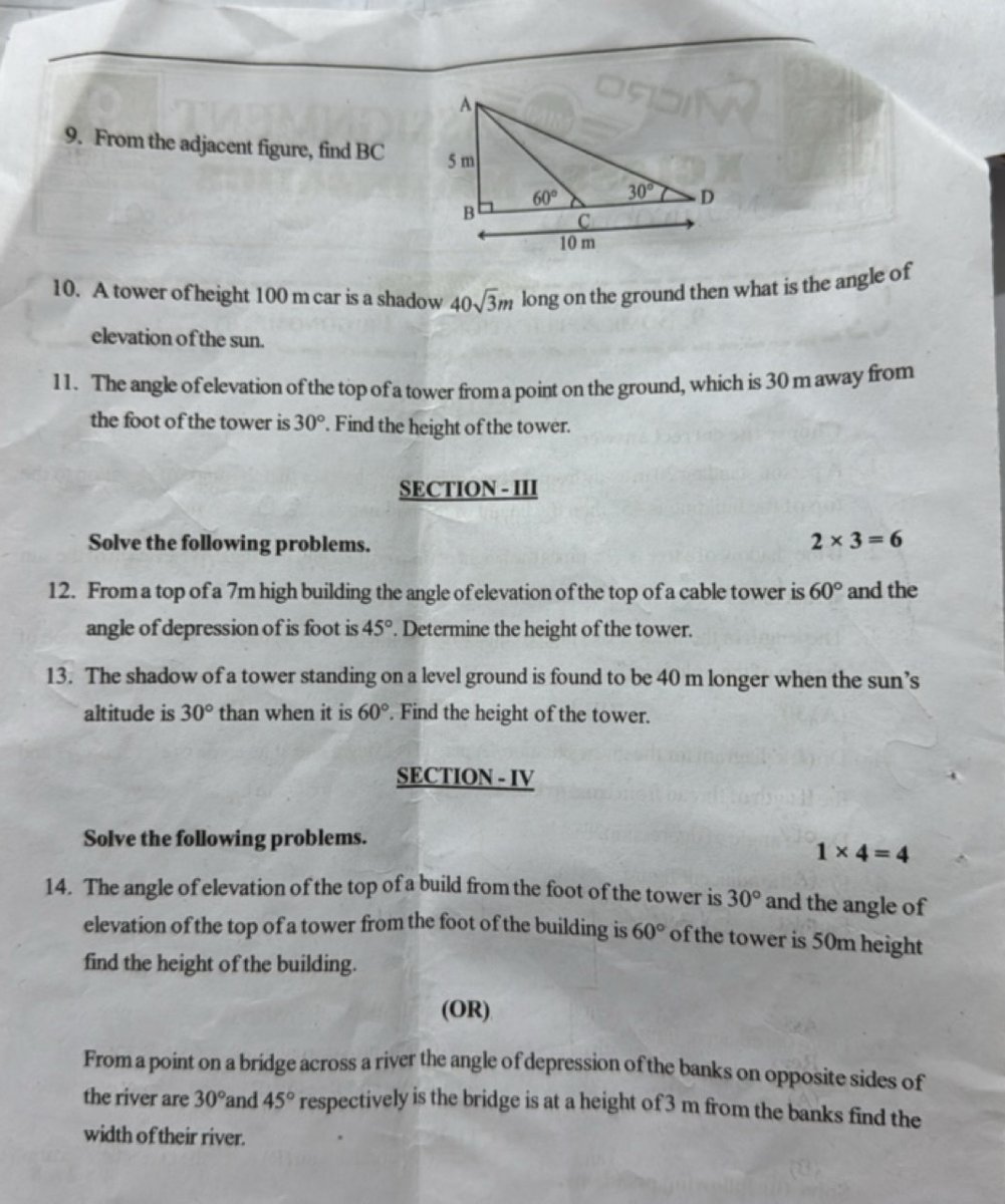 Here are multiple questions from a math exam. Please provide solutions fo..