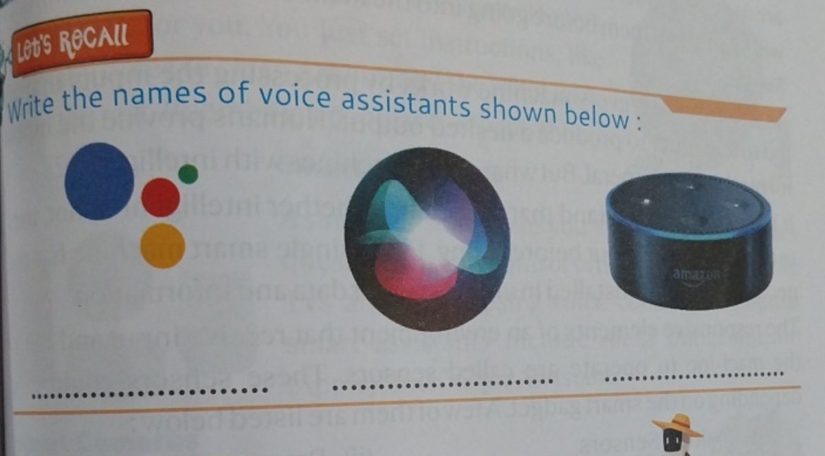 Write the names of voice assistants shown below: | Filo