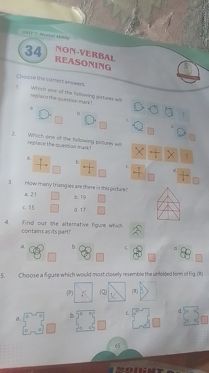 UNIT 7-Mental Ability NON-VERBAL REASONING Choose the correct answers.