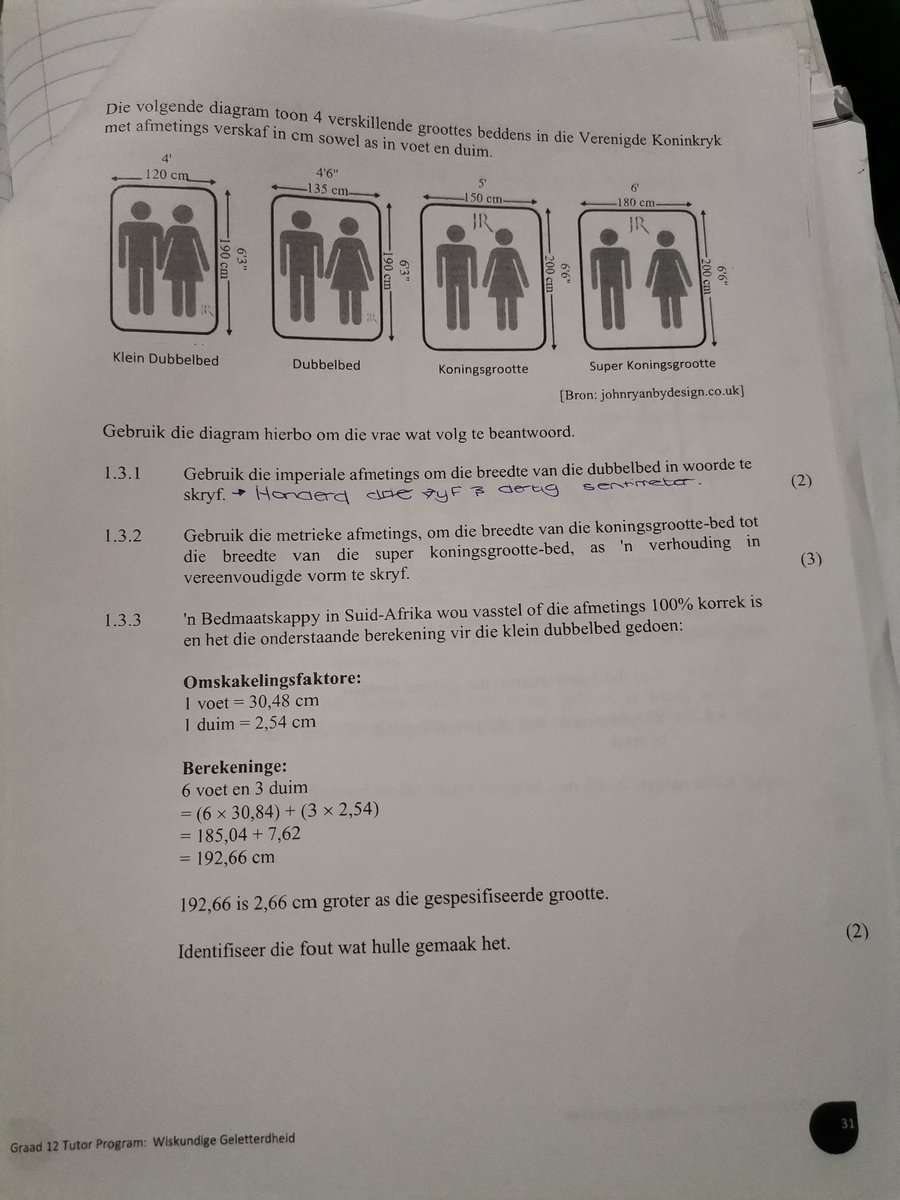Die volgende diagram toon 4 verskillende groottes beddens in die Verenigd..