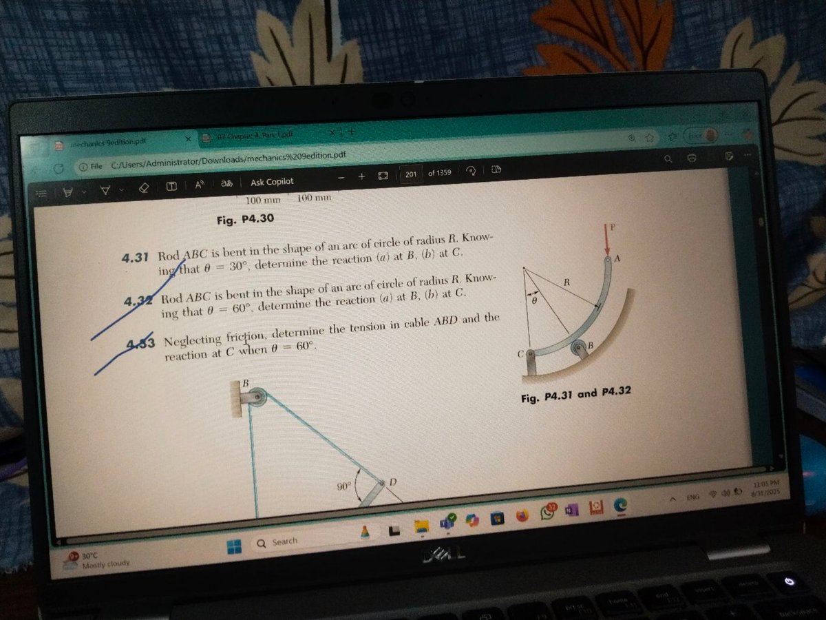 4.31 Rod ABC is bent in the shape of an arc of circle of radius R. Knowin..