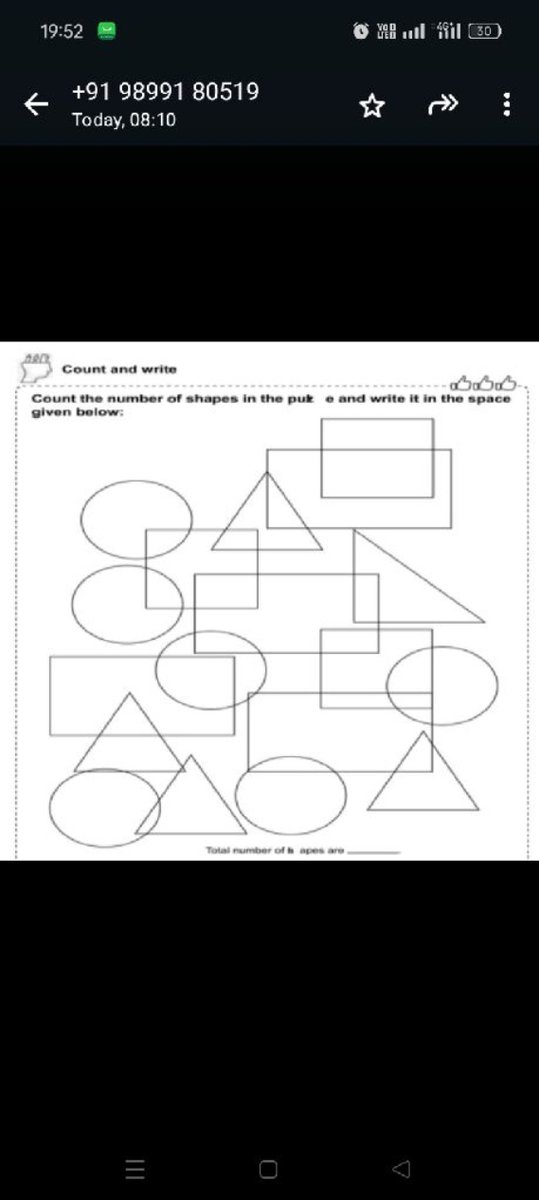 Count the number of shapes in the picture and write it in the space given..