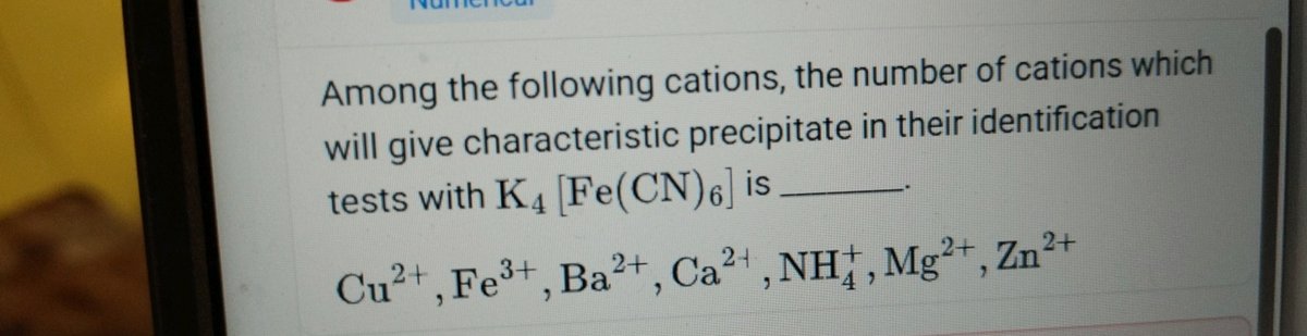 Among the following cations, the number of cations which will give charac..