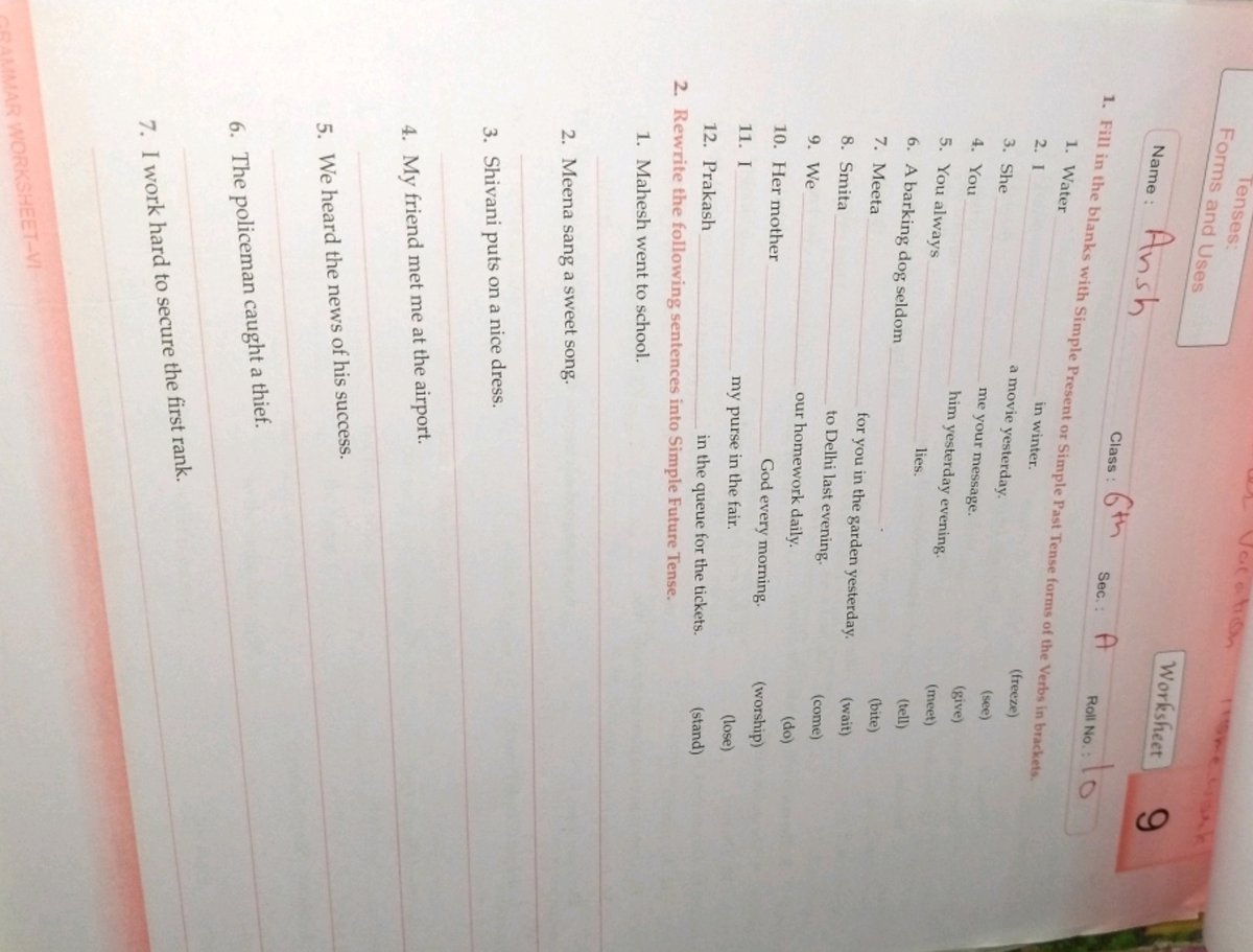 Fill in the blanks with Simple Present or Simple Past Tense forms of the