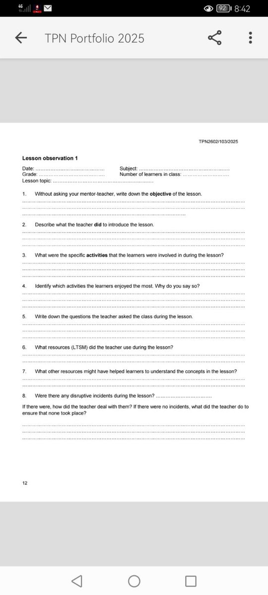 Lesson Observation Questions Without asking your mentor-teacher, write d..