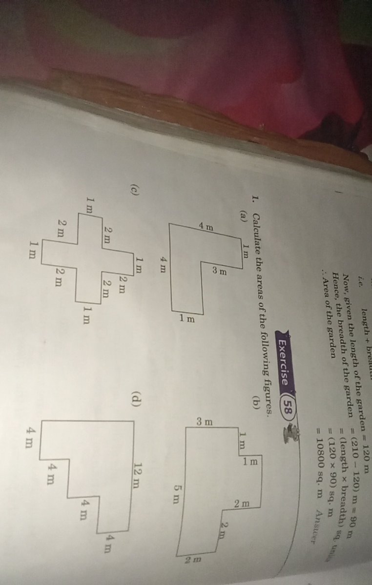 Calculate the areas of the following figures. (a) Diagram of an L-shaped..