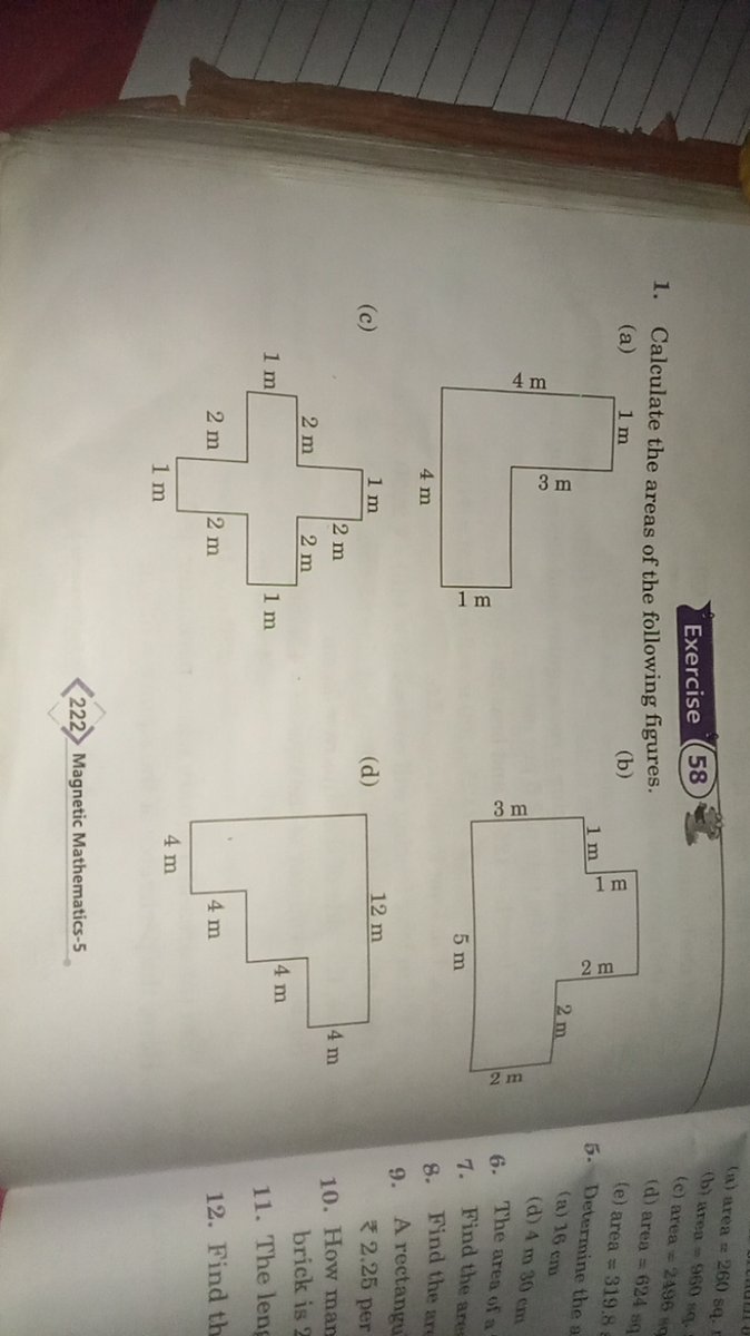 Calculate the areas of the following figures. (a) Diagram of a figure wi..