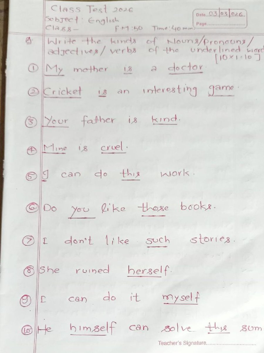 Write the kinds of Nouns/pronouns/adjectives/verbs of the underlined word..