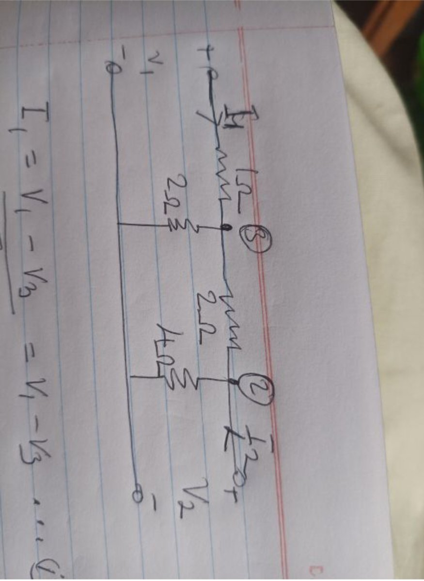 The image shows a circuit diagram with resistors and nodes labeled. There..