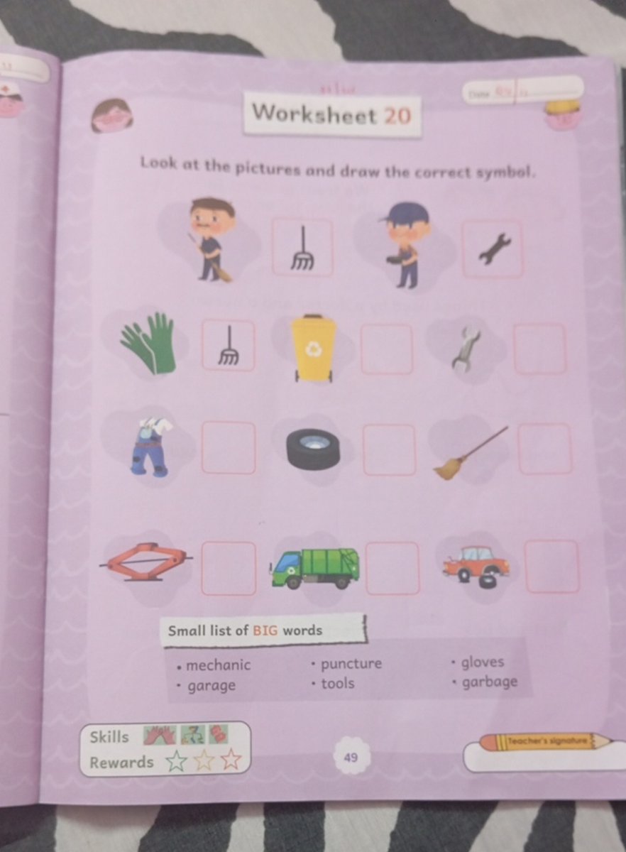 Worksheet 20 Look at the pictures and draw the correct symbol. Small lis..