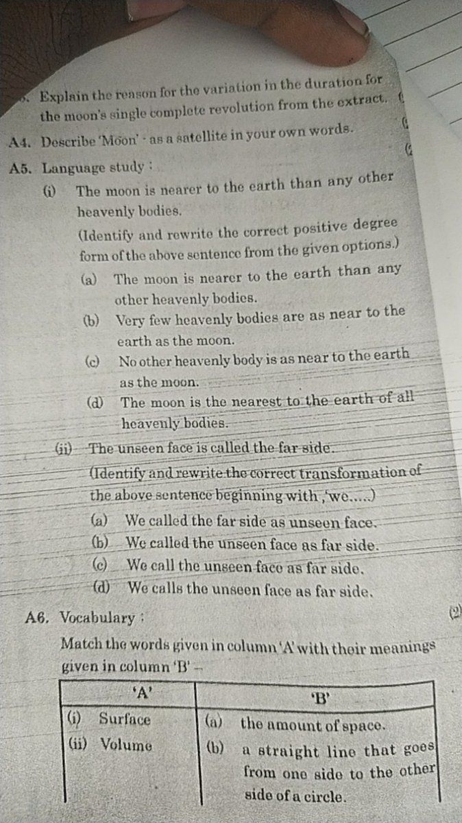 A4. Describe 'Moon' as a satellite in your own words. A5. Language study:..
