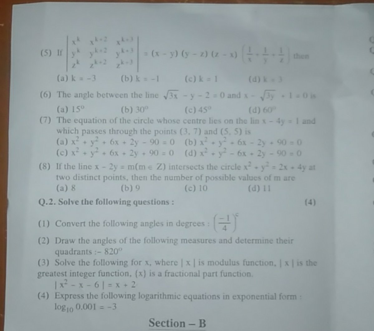 (5) If (x - y) (y - 2) (z - x) (++++) then zk zk+2 2k-3 (a) k=-3 (b) k=-1..