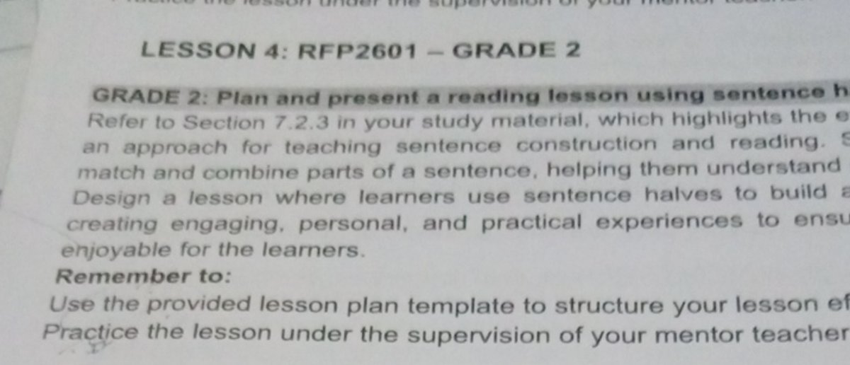 LESSON 4: RFP2601 - GRADE 2 GRADE 2: Plan and present a reading lesson u..
