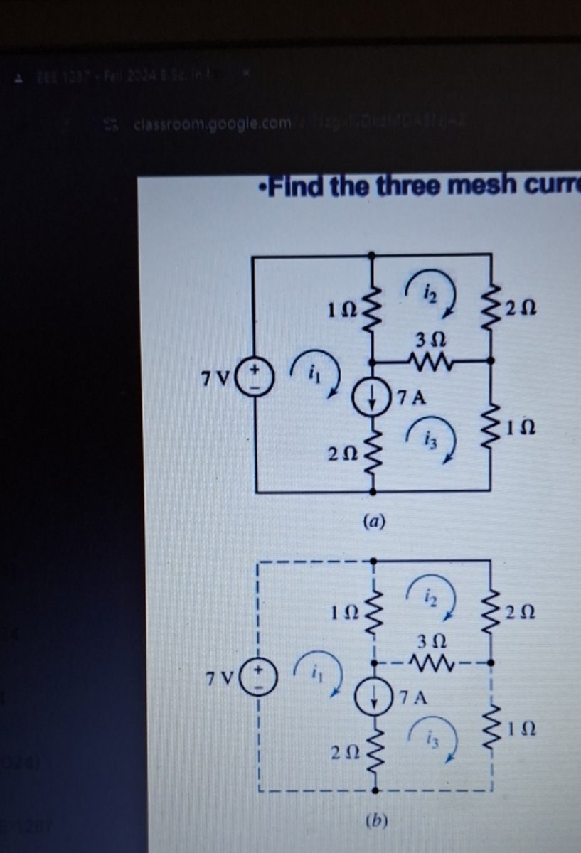 Find the three mesh currents in the circuit diagram. | Filo