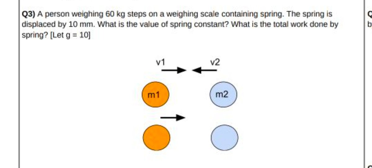 Q3) A person weighing 60 kg steps on a weighing scale containing spring.
