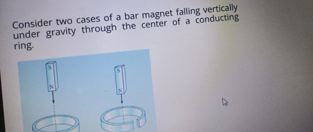 Consider two cases of a bar magnet falling vertically under gravity throu..