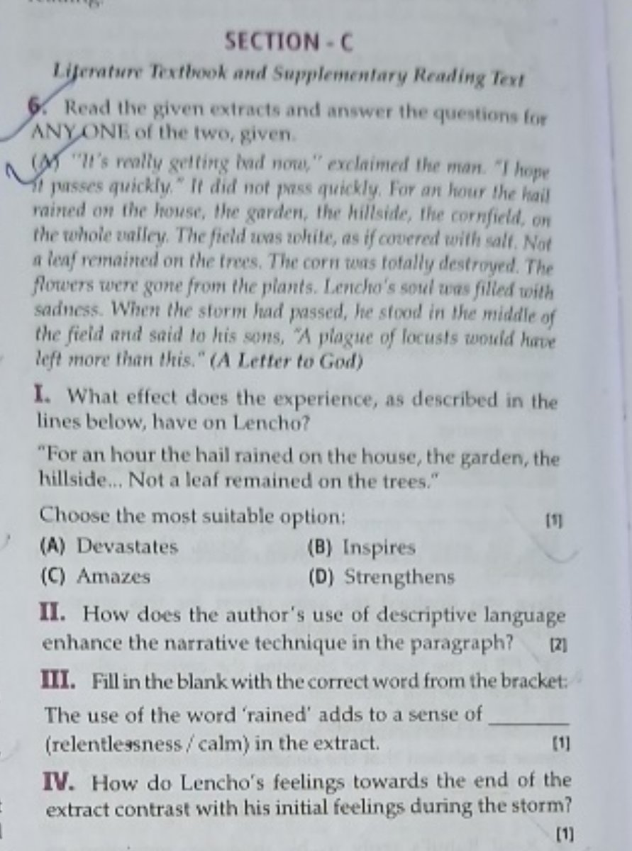 Read the given extracts and answer the questions for ANY ONE of the two,
