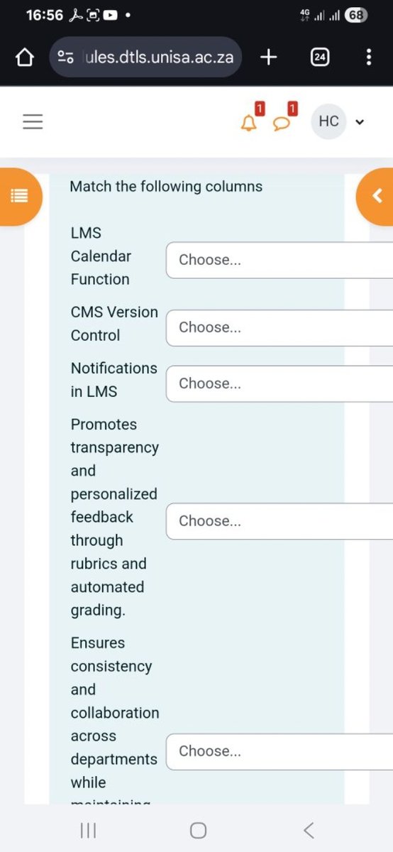 Match the following columns: LMS Calendar Function CMS Version Control