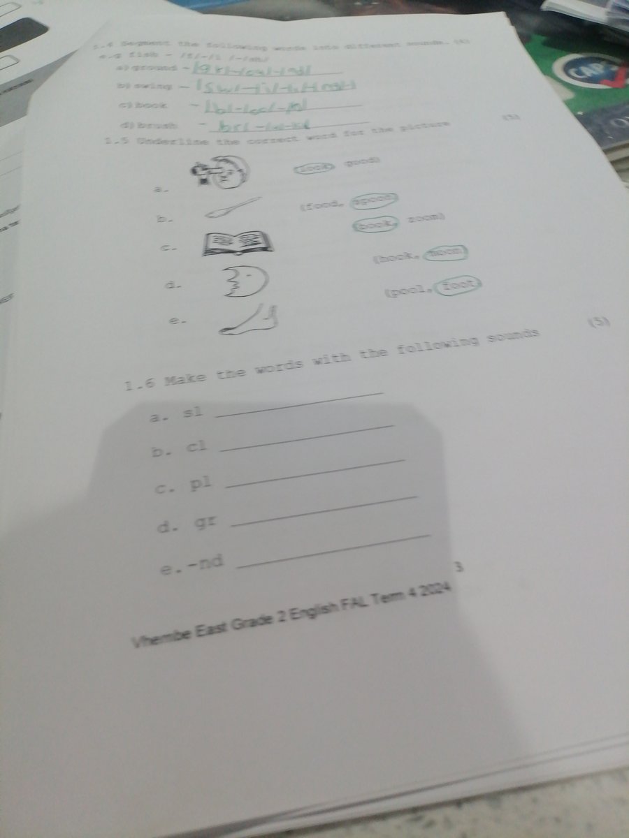 1.5 Underline the correct word for the picture a. (look, good) b. (food,