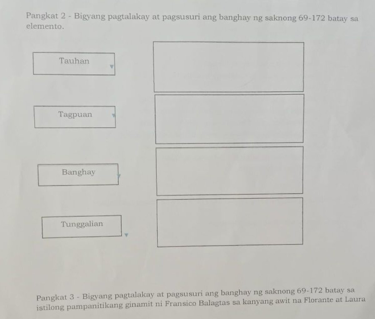 Pangkat 2 - Bigyang pagtalakay at pagsusuri ang banghay ng saknong 69-172..