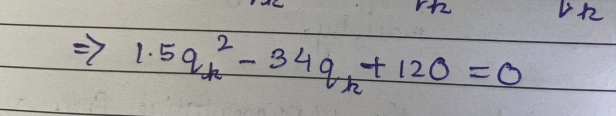 Solve the equation: 1.5q^2 - 34q + 120 = 0 | Filo