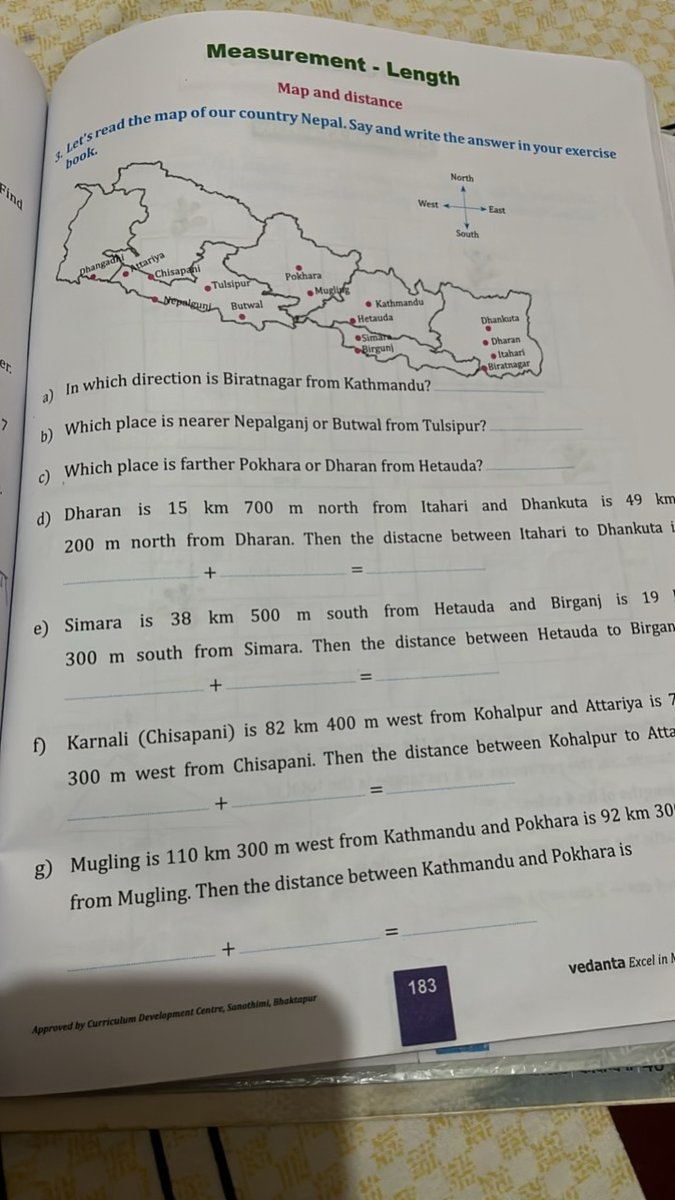 Let's read the map of our country Nepal. Say and write the answer in your..