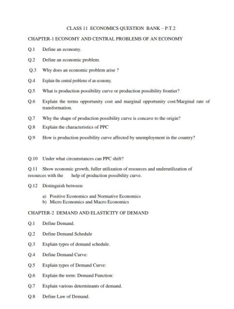 CLASS 11 ECONOMICS QUESTION BANK - P.T.2 CHAPTER-1 ECONOMY AND CENTRAL P..