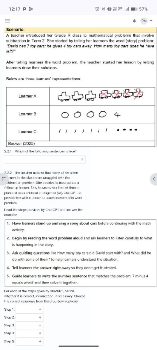 Scenario: A teacher introduced her Grade R class to mathematical problems..