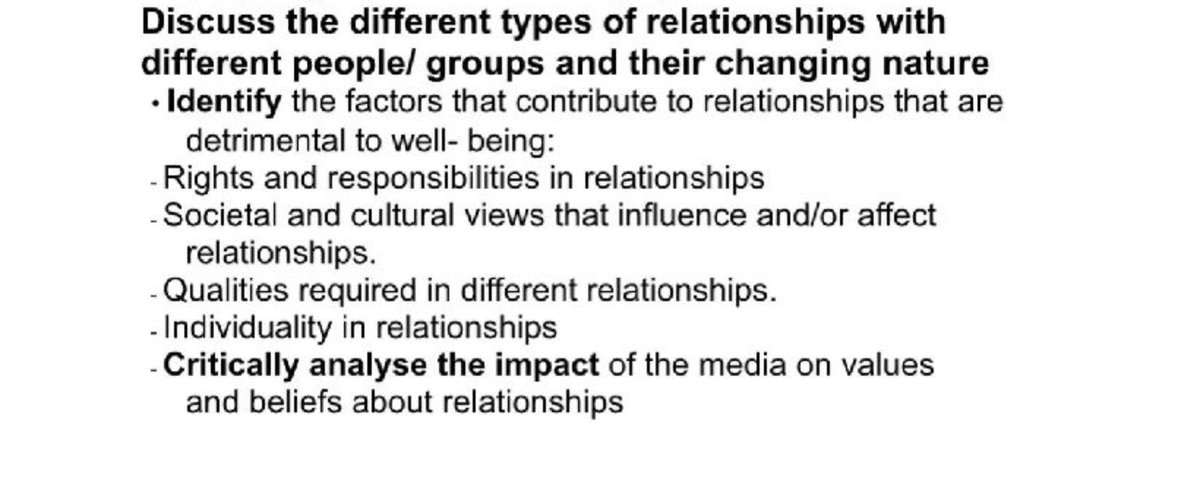 Discuss the different types of relationships with different people/groups..