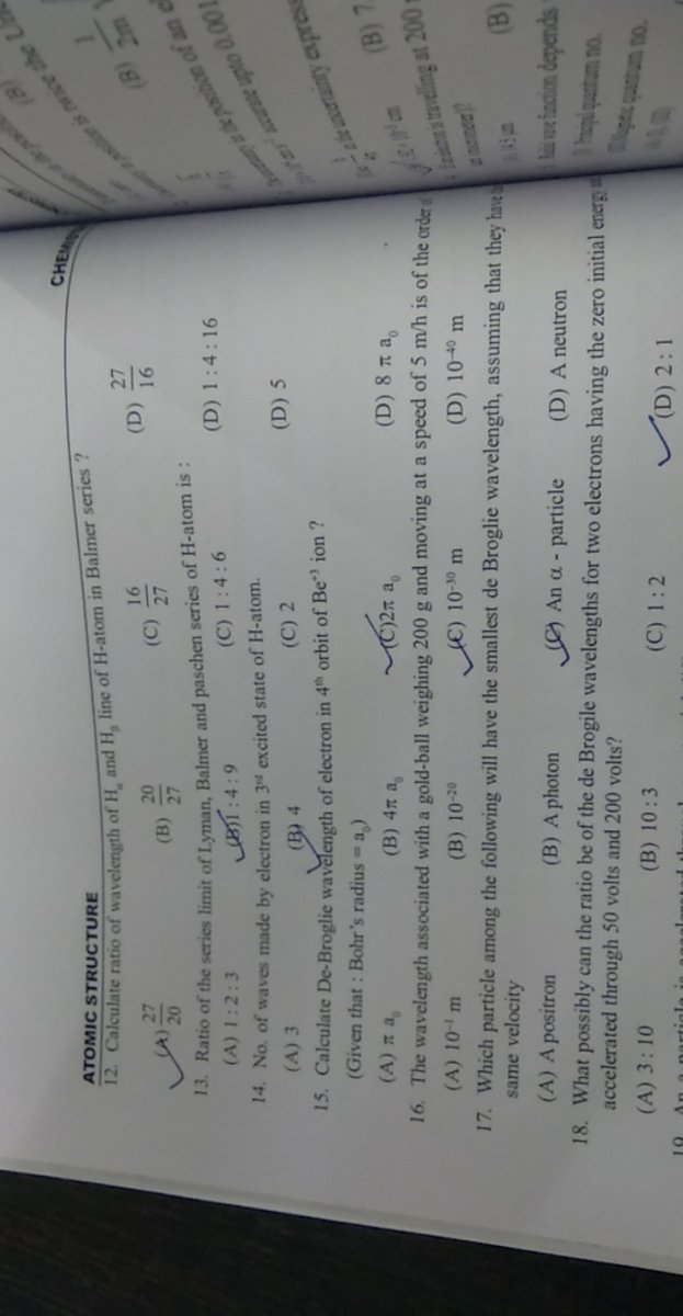 ATOMIC STRUCTURE Calculate ratio of wavelength of H and H, line of H-atom..