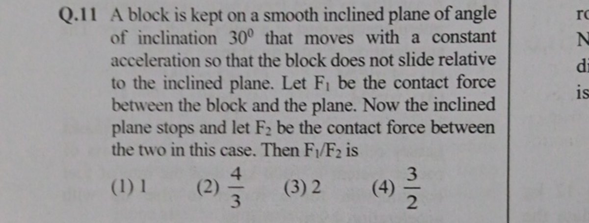 Q.11 A block is kept on a smooth inclined plane of angle of inclination 3..