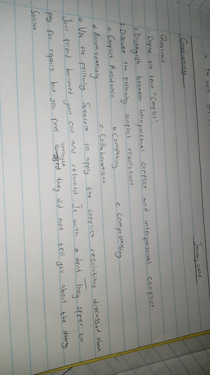 Class-activity January 2026. Questions Define the term "Conflict". Disti..