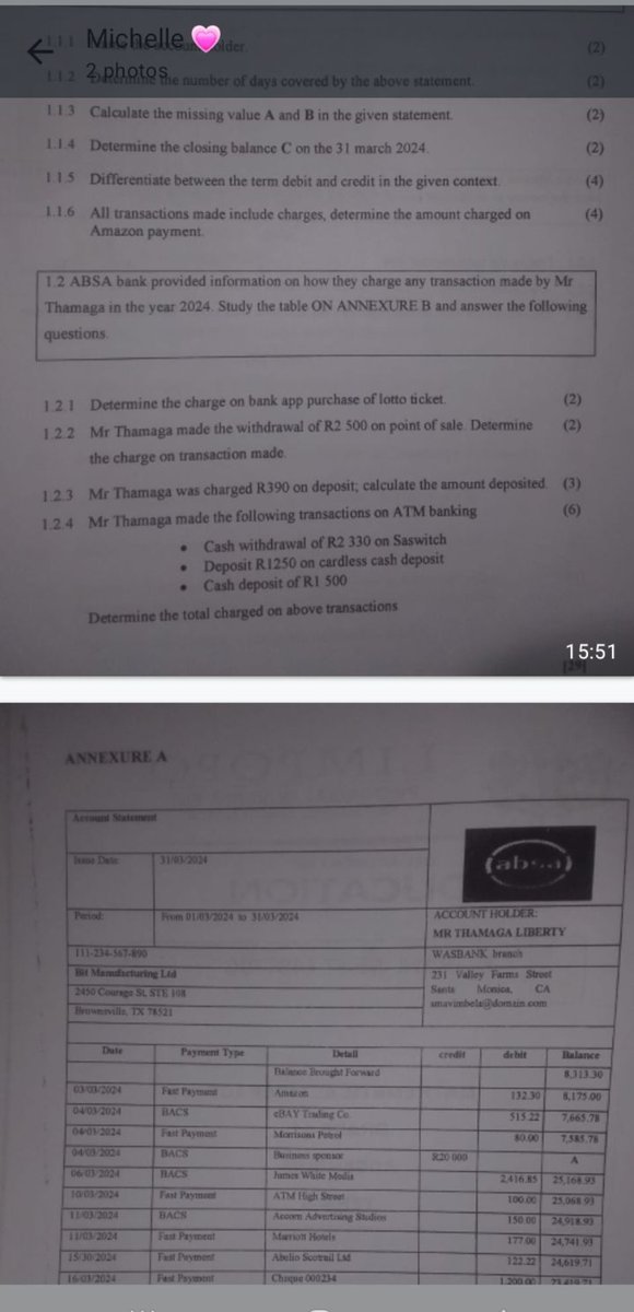 Determine the number of days covered by the above statement. Calculate th..