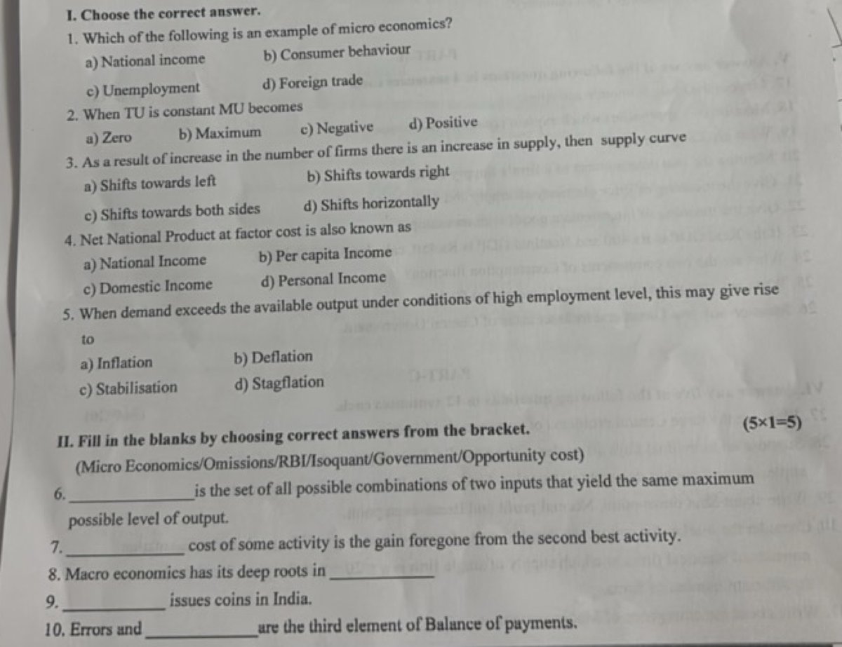 I. Choose the correct answer. Which of the following is an example of mic..