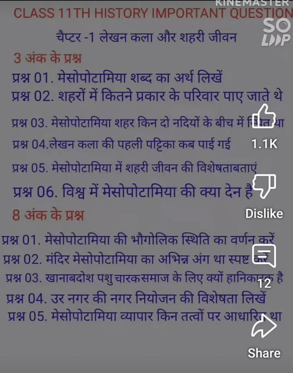 Class 11th History Important Questions Chapter -1 लेखन कला और शहरी जीवन