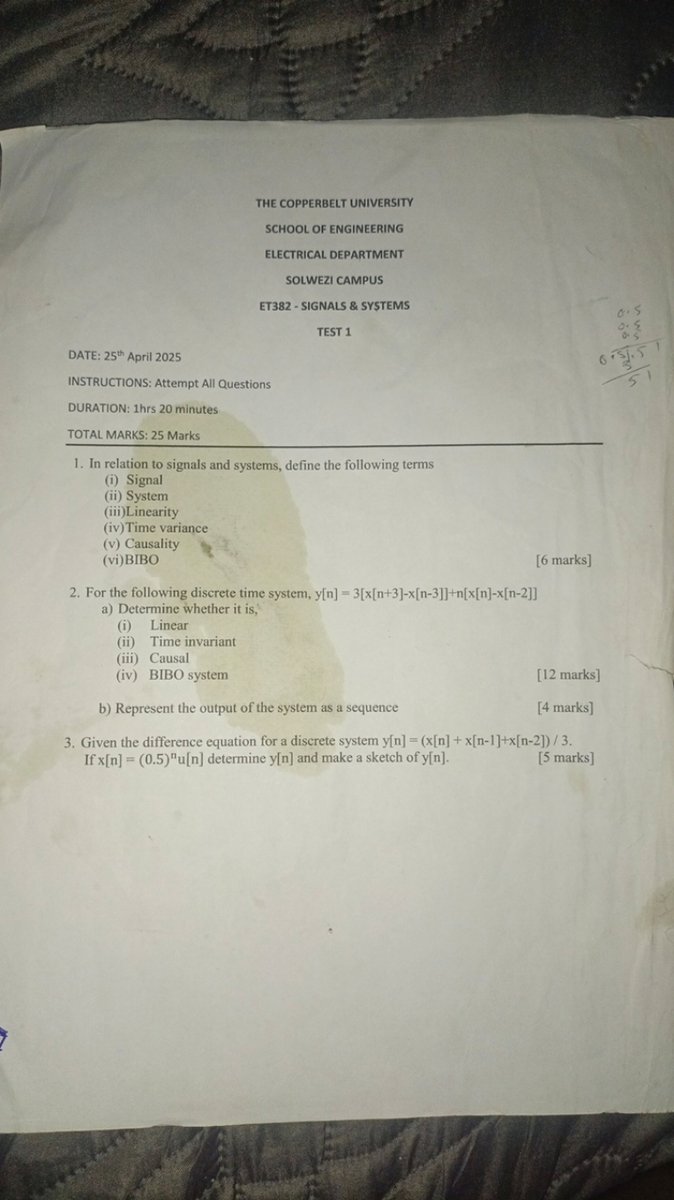 THE COPPERBELT UNIVERSITY SCHOOL OF ENGINEERING ELECTRICAL DEPARTMENT SOL..