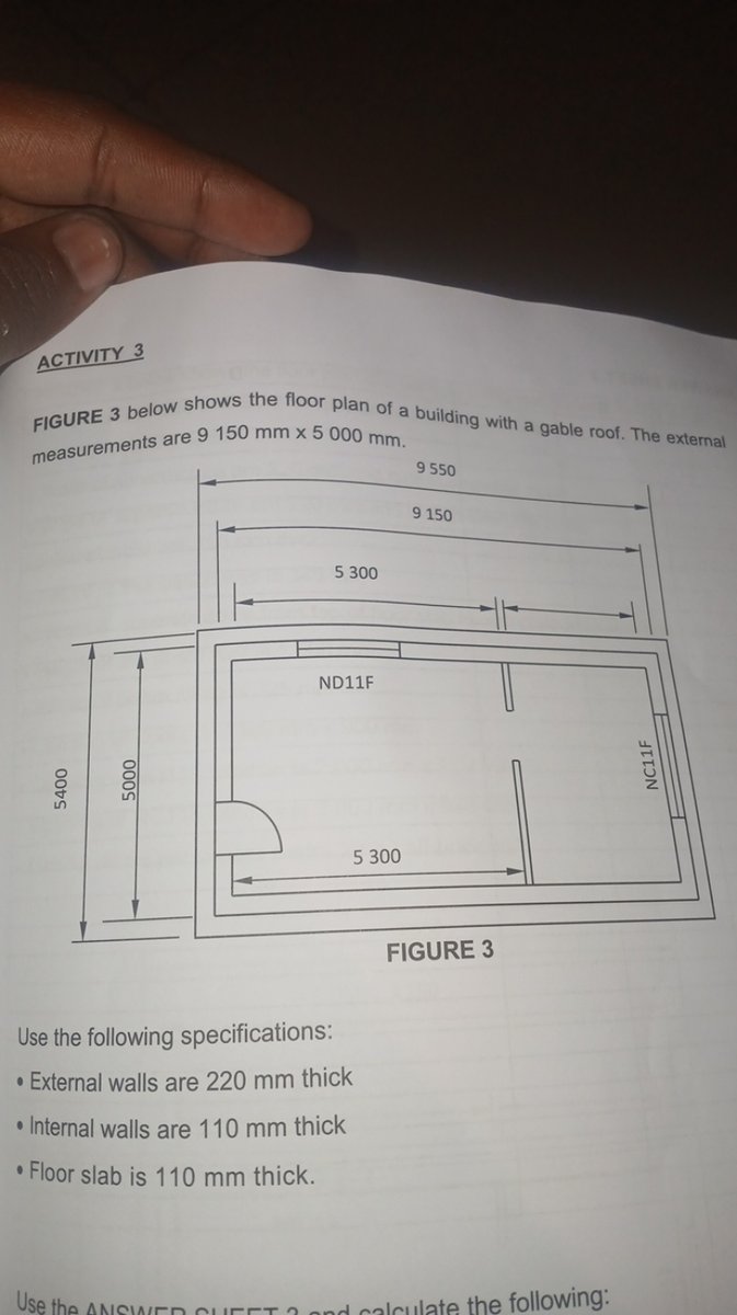 ACTIVITY 3 FIGURE 3 below shows the floor plan of a building with a gabl..